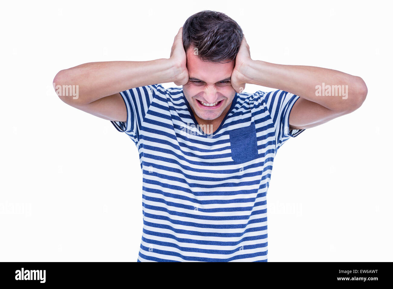 Angry hipster with hands on head Stock Photo - Alamy