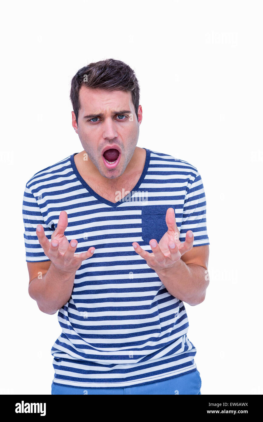 Angry hipster with mouth open Stock Photo - Alamy