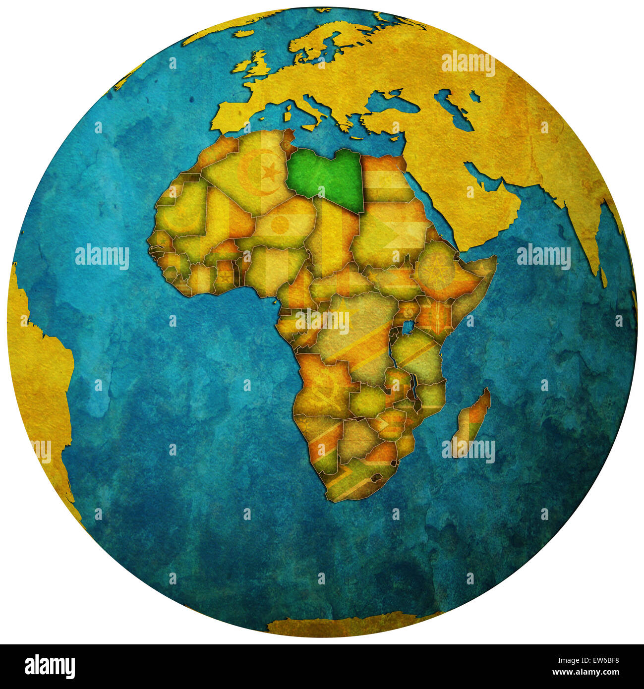 libya territory with flag on map of globe Stock Photo - Alamy