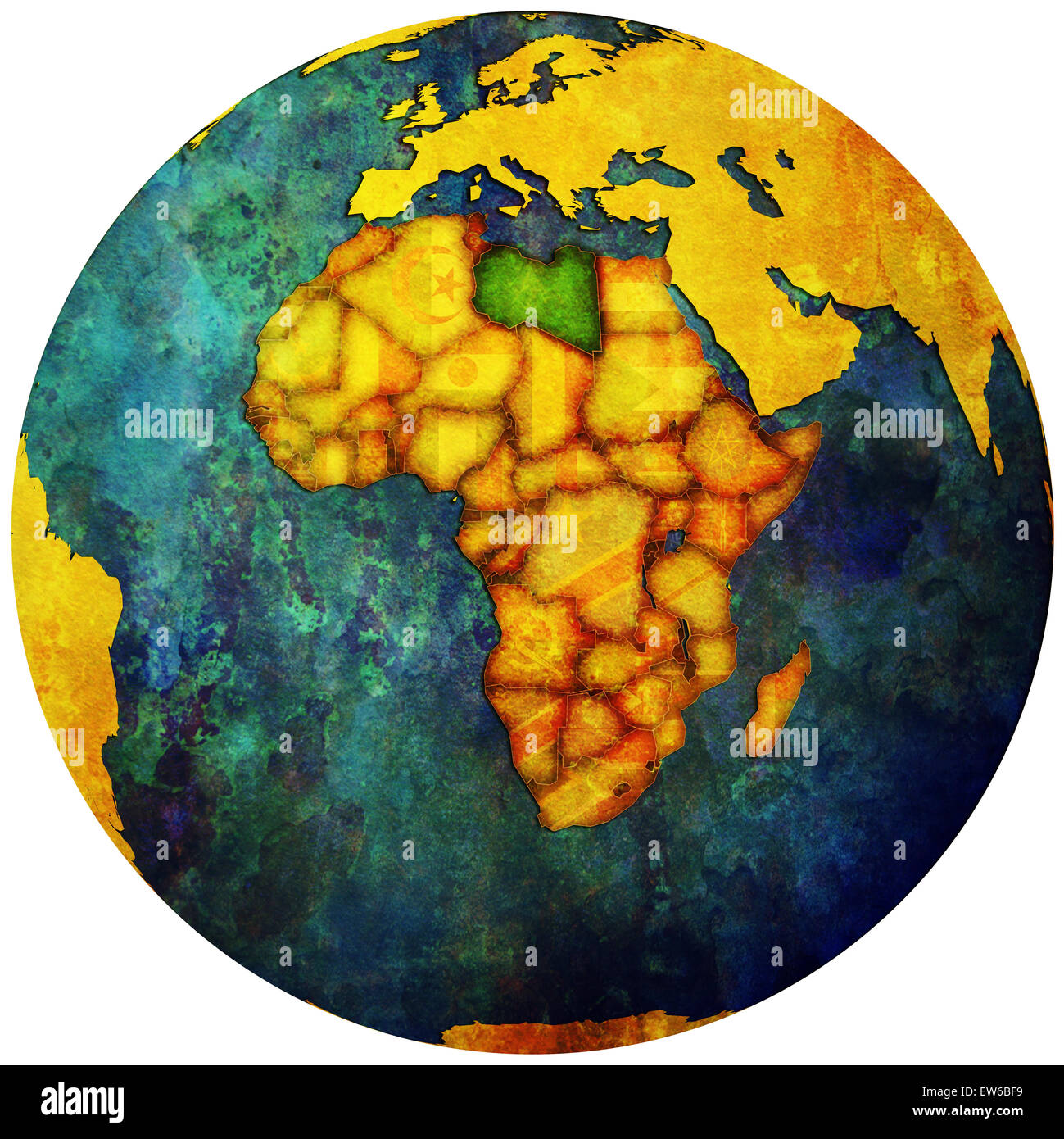 libya territory with flag on map of globe Stock Photo - Alamy