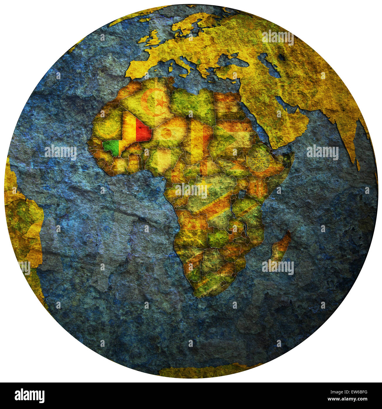 mali territory with flag on map of globe Stock Photo - Alamy