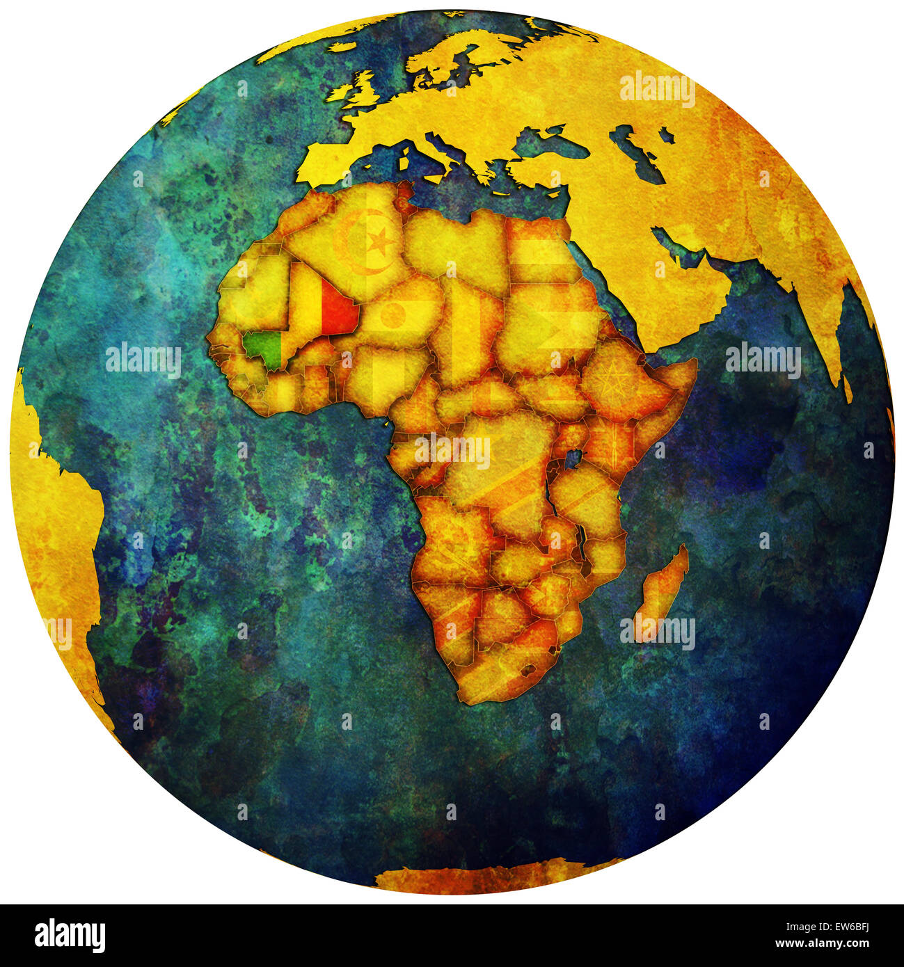 mali territory with flag on map of globe Stock Photo - Alamy