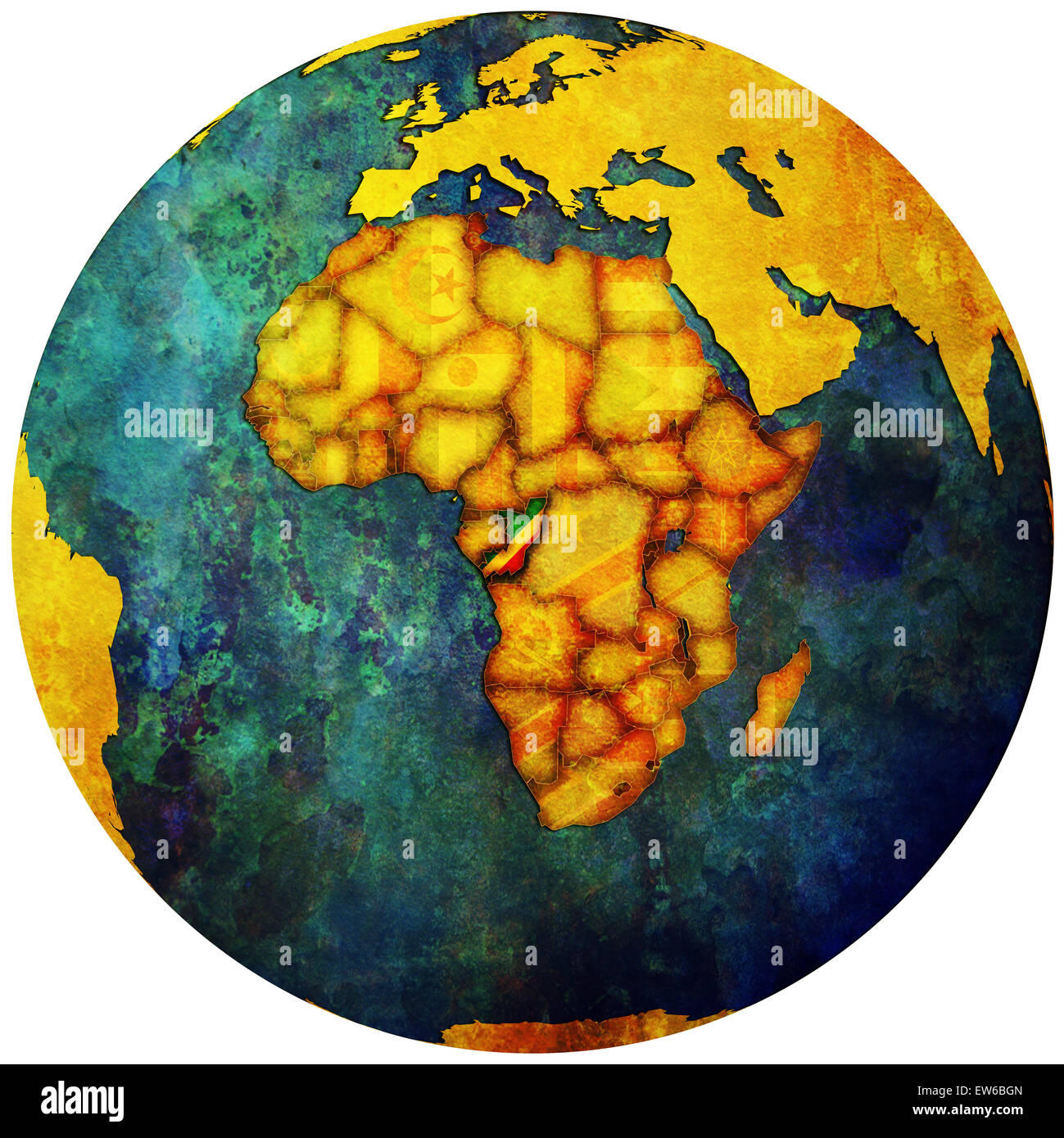 republic of congo territory with flag on map of globe Stock Photo - Alamy