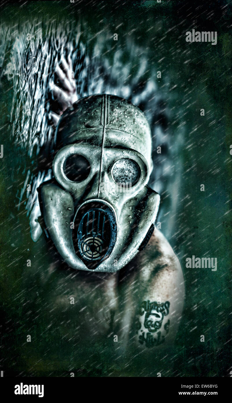 Gas mask in Rain Stock Photo - Alamy