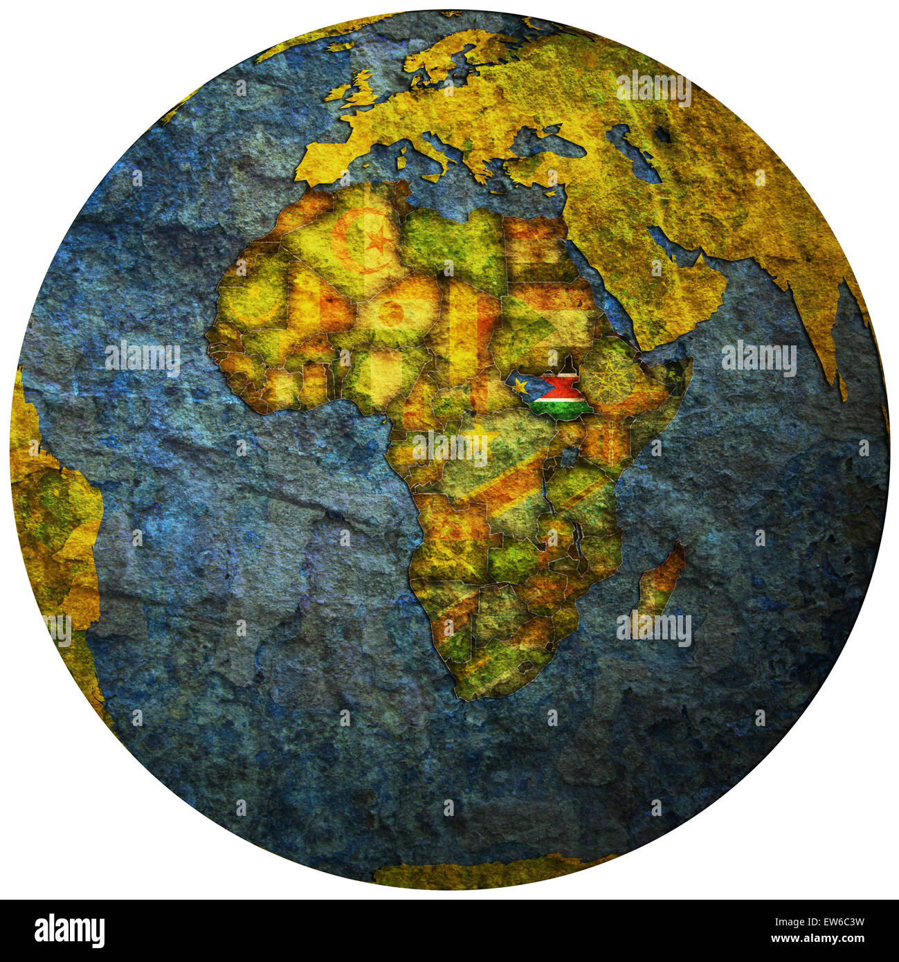 south sudan territory with flag on map of globe Stock Photo - Alamy