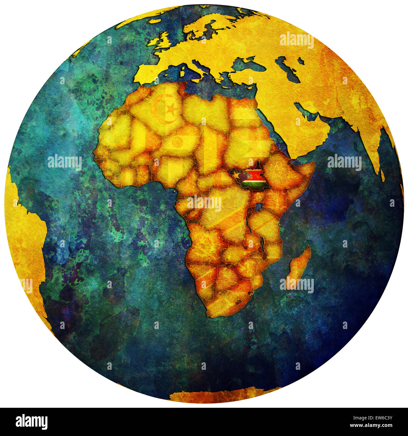 south sudan territory with flag on map of globe Stock Photo - Alamy
