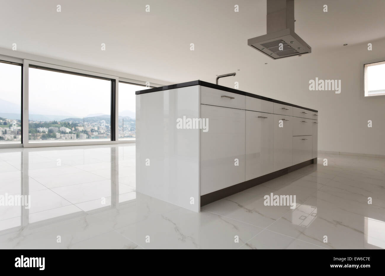 Modern white kitchen perspective hi-res stock photography and images ...