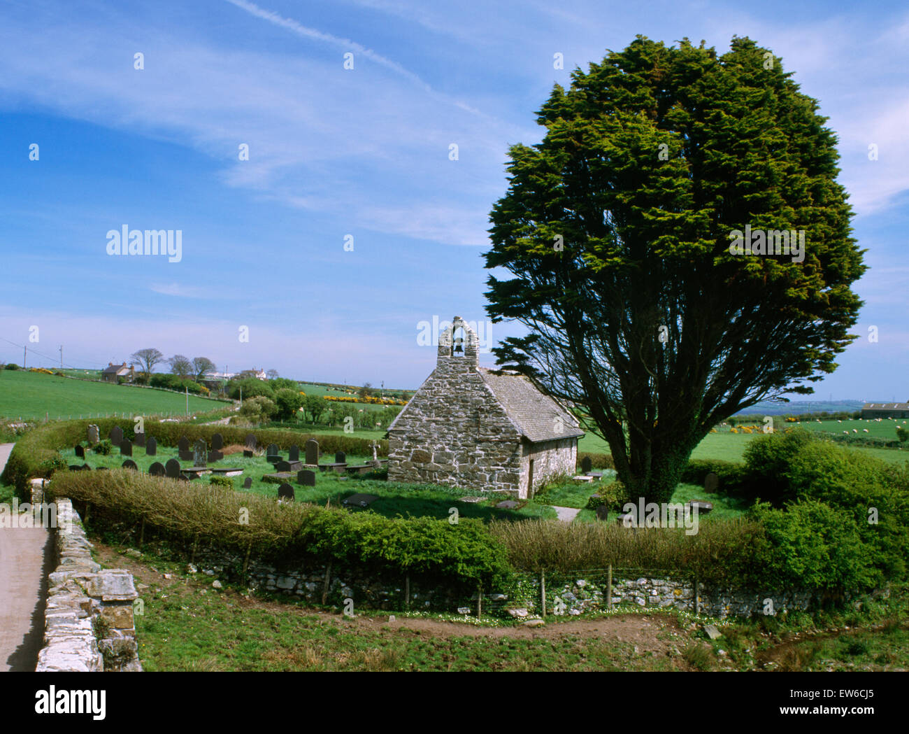 Llanbabo C12th church & circular churchyard, Anglesey, dedicated to ...