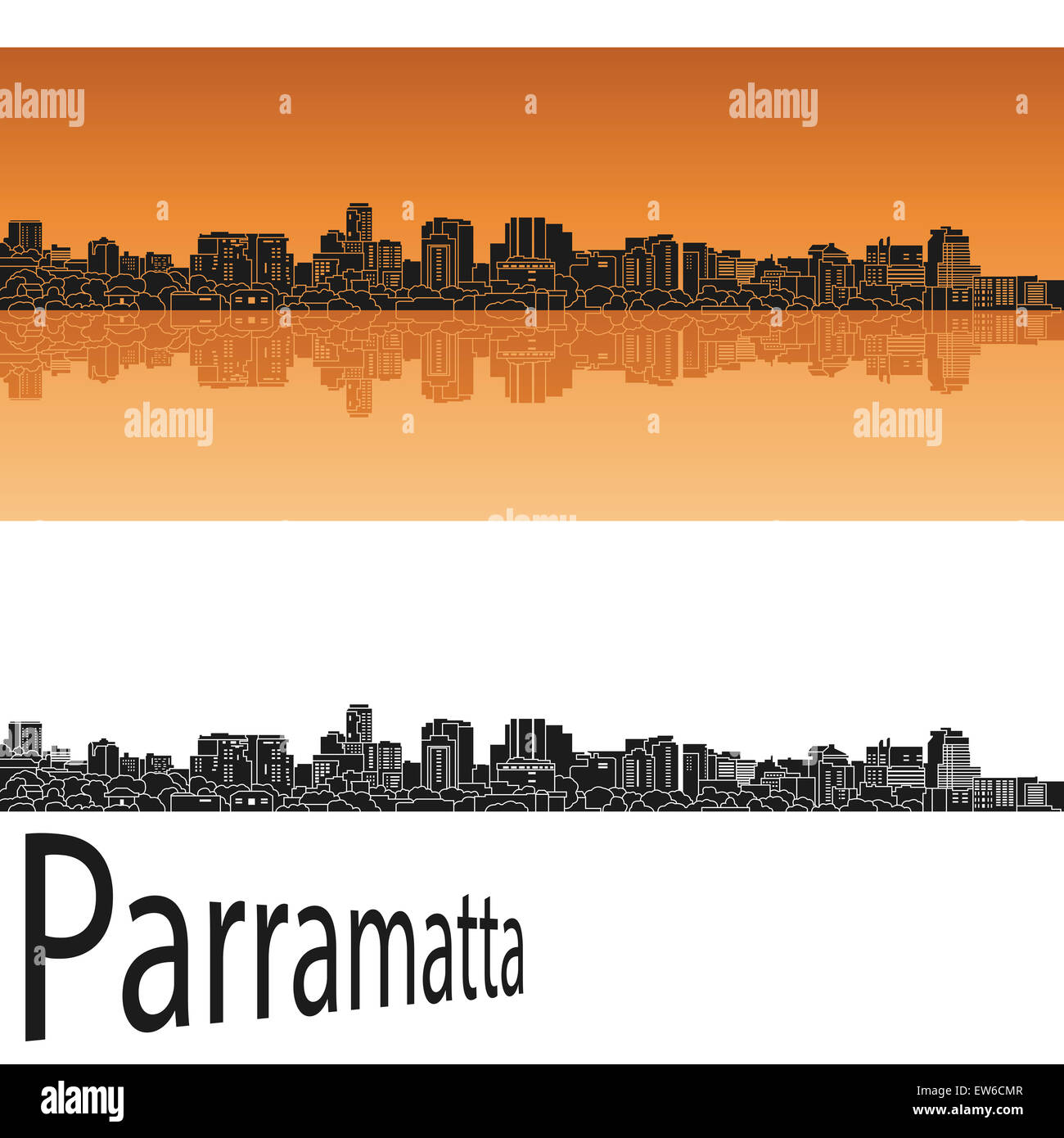 Parramatta skyline in orange background in editable vector file Stock ...