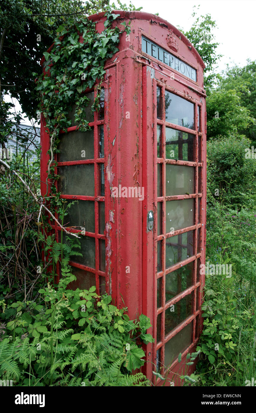 Iconic BT red telephone box in rural Devon (Dartmoor) showing decay ...
