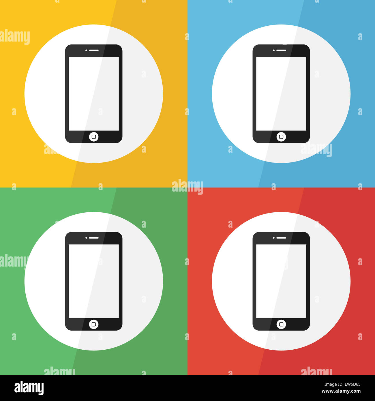 touch screen smart phone icon ( flat design ) on different color ...