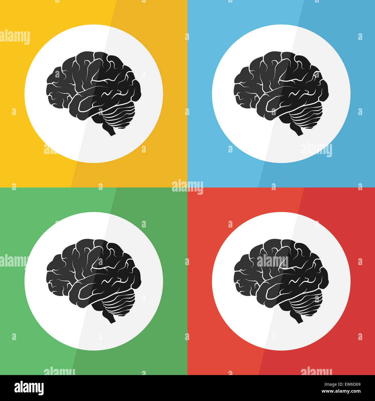 Brain icon ( flat design ) on different color background ( lateral view ...
