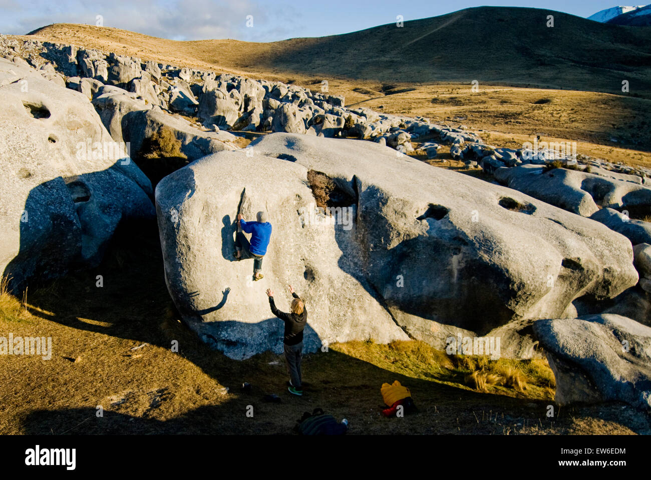 Two young men are in bouldering heaven in Castle Hill, New Zealand ...