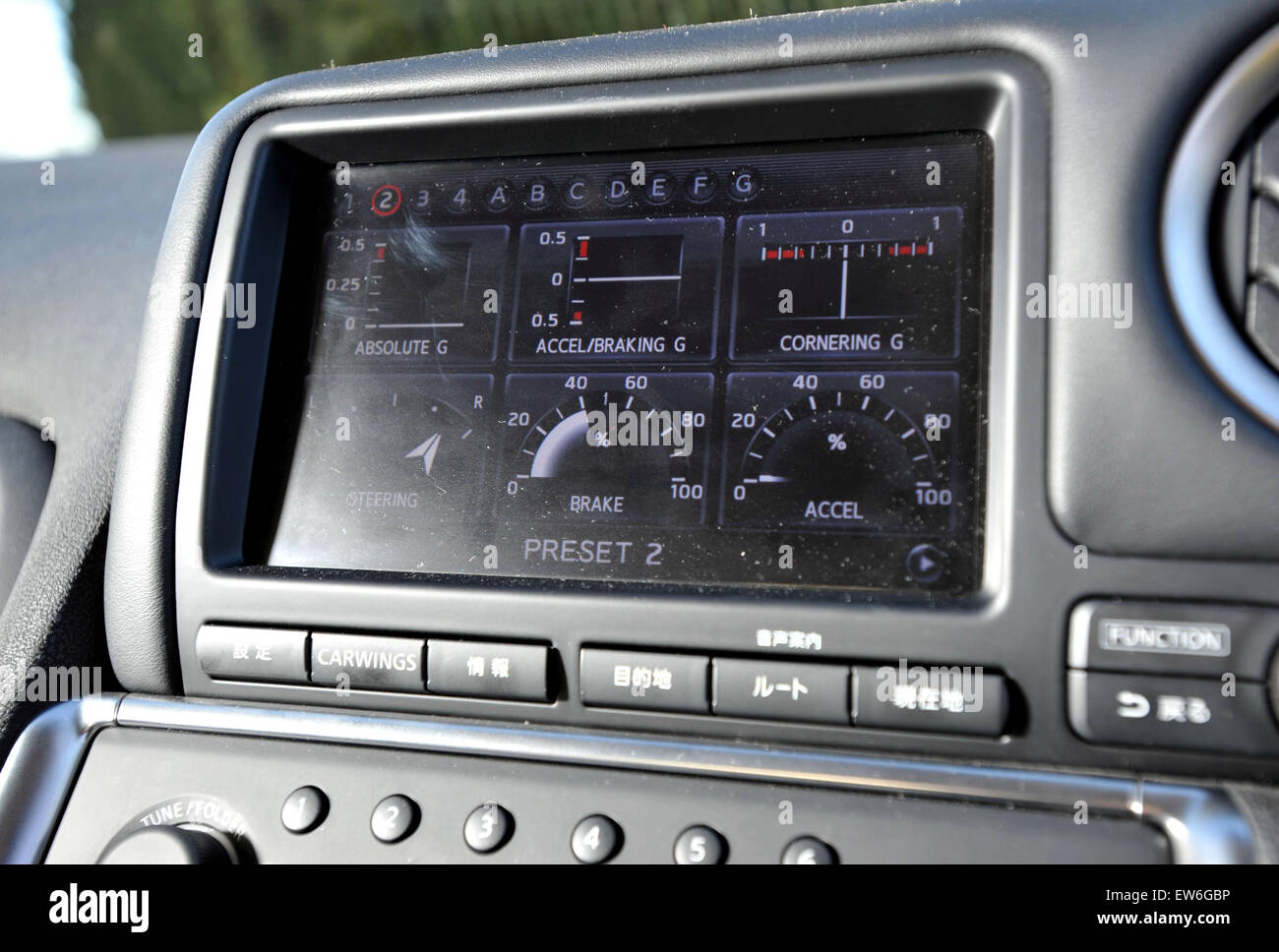 2008 Nissan GTR supercar G Force read out screen Stock Photo - Alamy