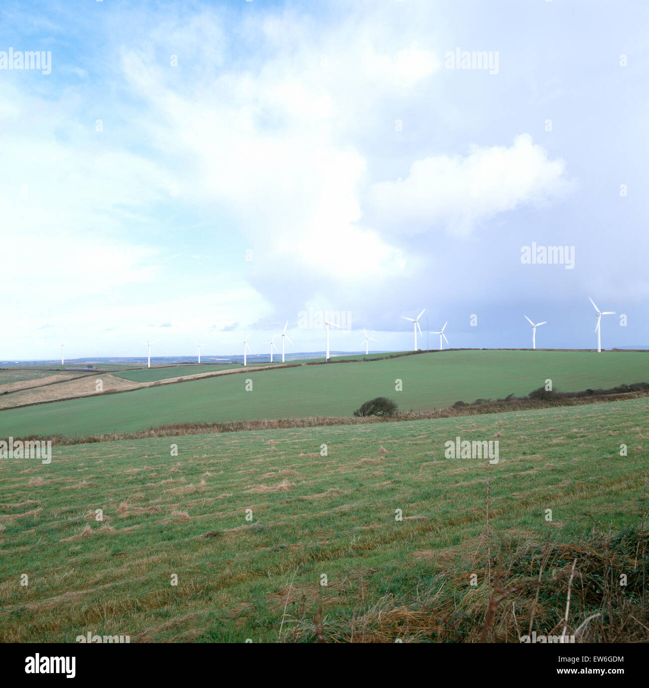 View of a wind farm in fields Stock Photo - Alamy