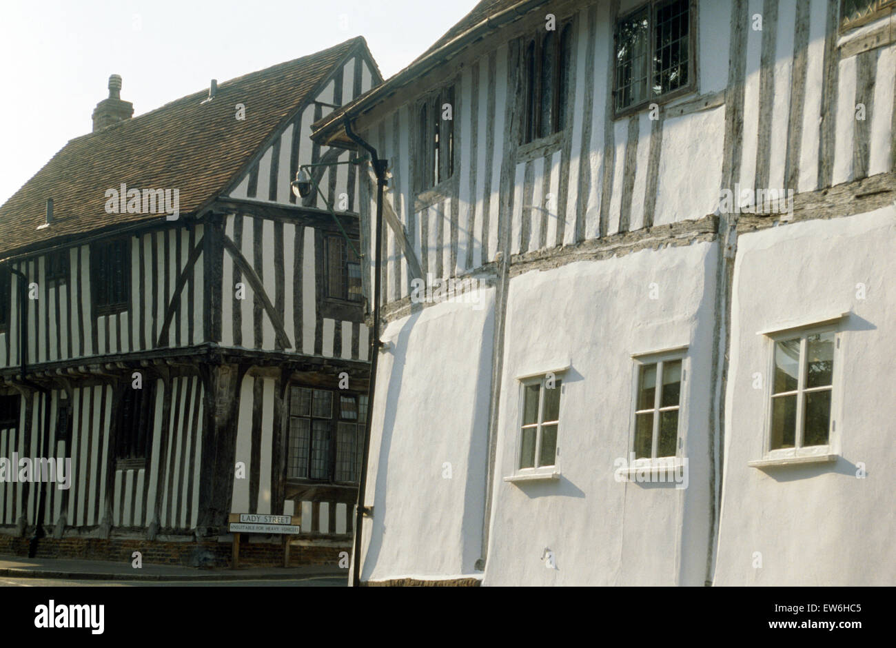 Exterior of timbered medieval houses in Lavenham, Suffolk Stock Photo ...