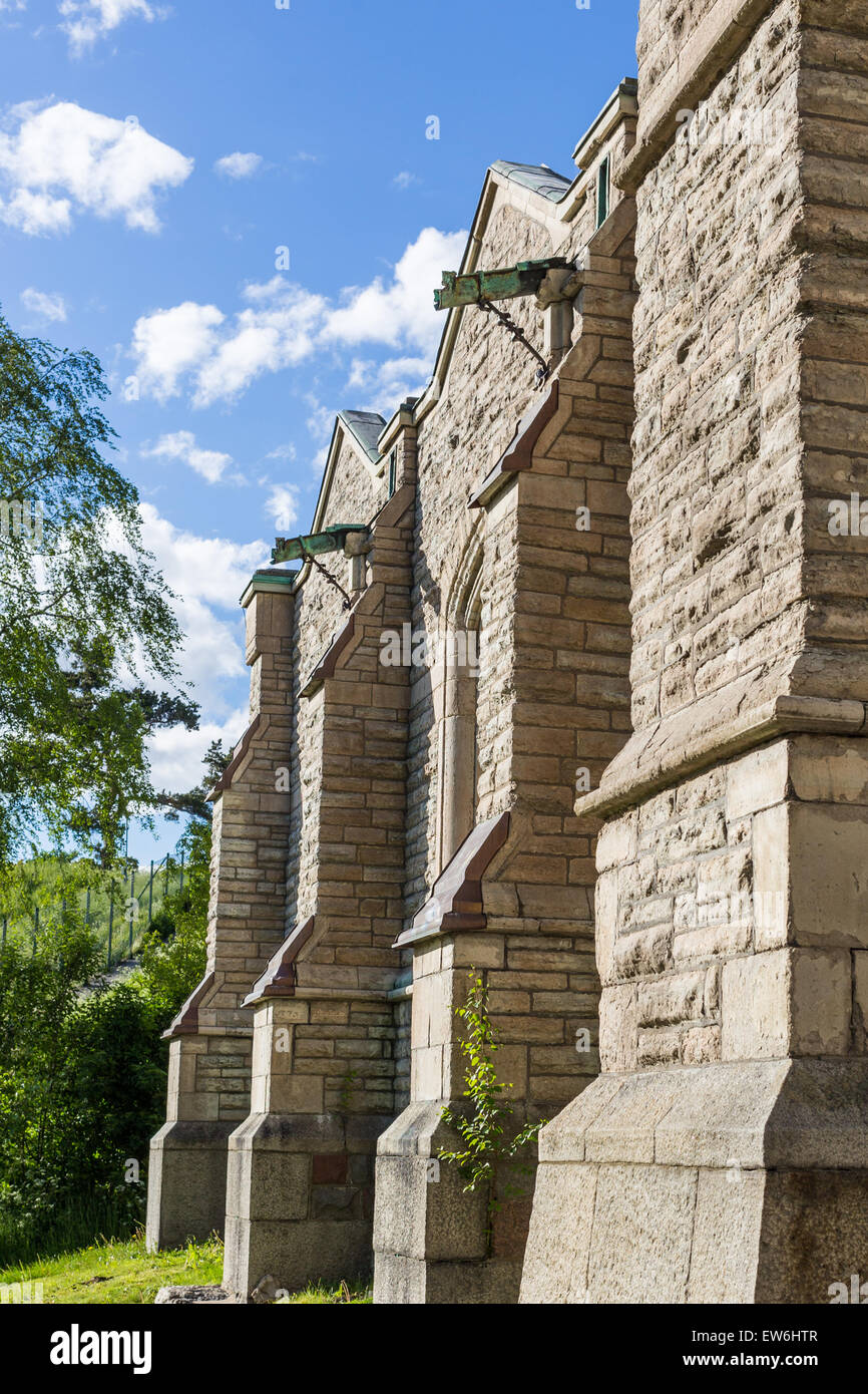 Exterior Side View of old Church with a Blue Sky and Clouds Stock Photo ...