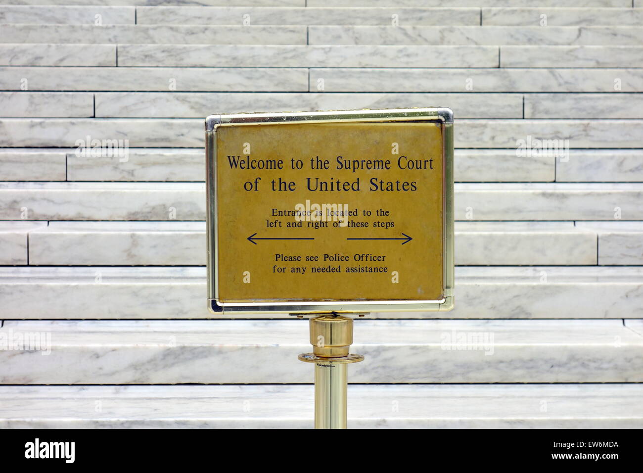 Sign at the entrance of the Supreme Court of the United States building ...
