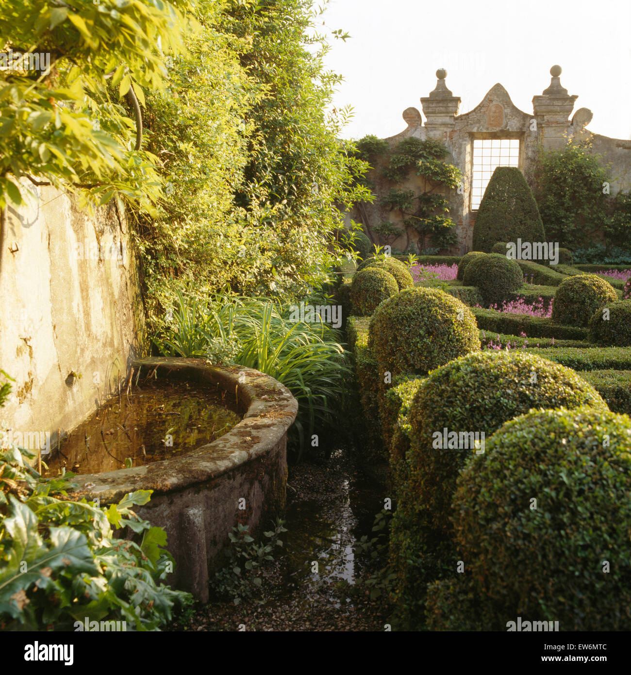 Clipped box balls in large formal Italian parterre garden Stock Photo ...