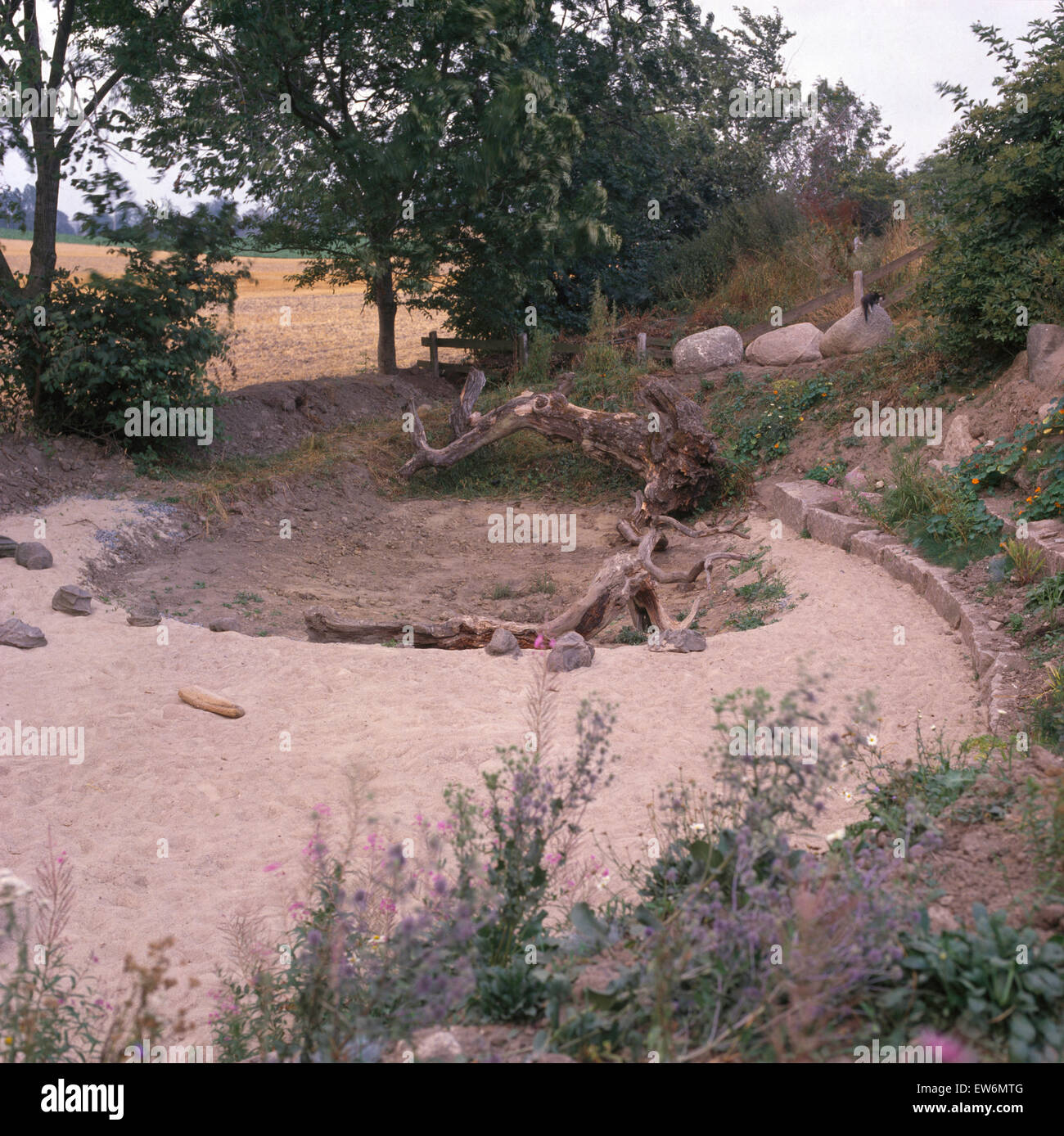 Dug out circular area in preparation for making a pond Stock Photo - Alamy