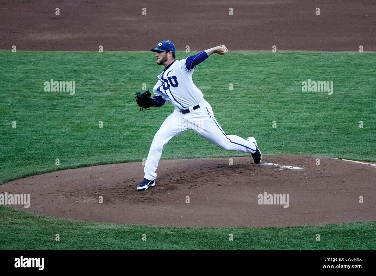 June 16, 2015: TCU starting pitcher Alex Young #23 in action during ...