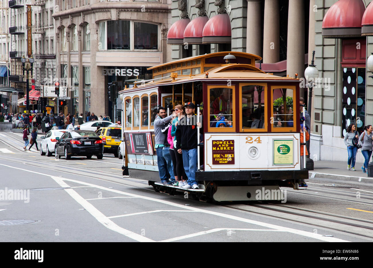 A Cable Car Going up Powell Street in Downtown San Francisco, USA Stock ...