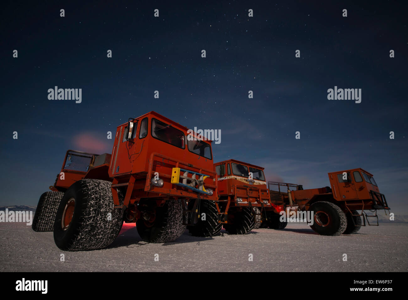 Big wheeled snow cargo trucks at McMurdo Station, Antarctica Stock ...