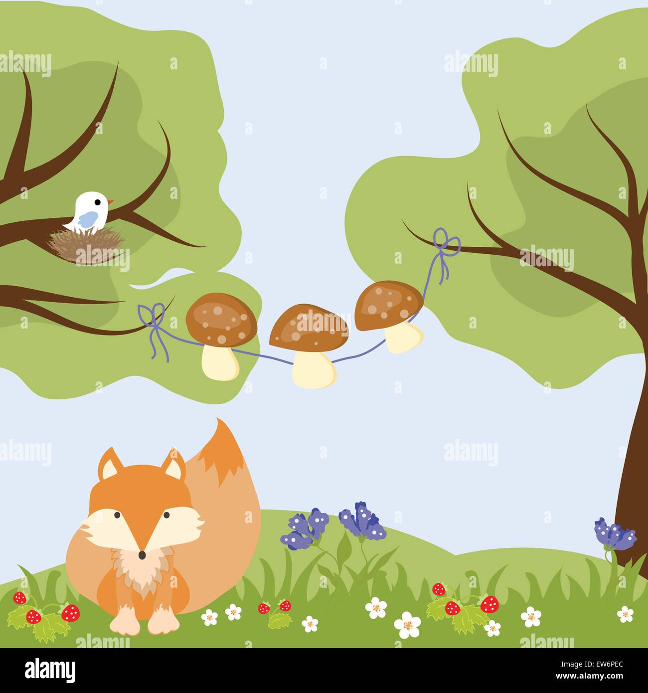Woods Flowers Cartoon Mushroom Food Strawberry Nature Vector ...