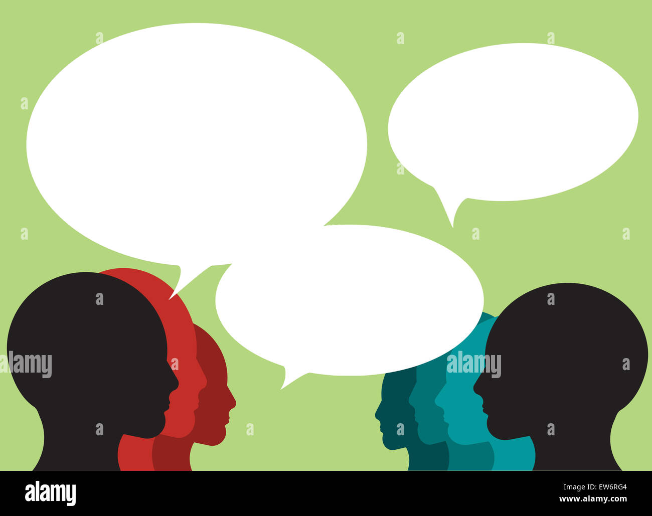 Group of people discussing in a meeting. Red and blue team Stock Photo ...