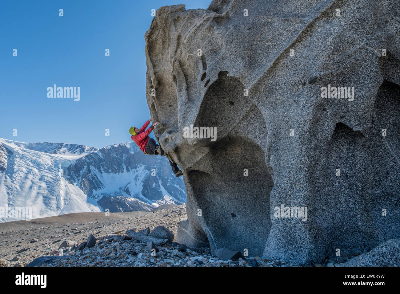 Bouldering on the wind carved ventifact rock of the Taylor Valley ...