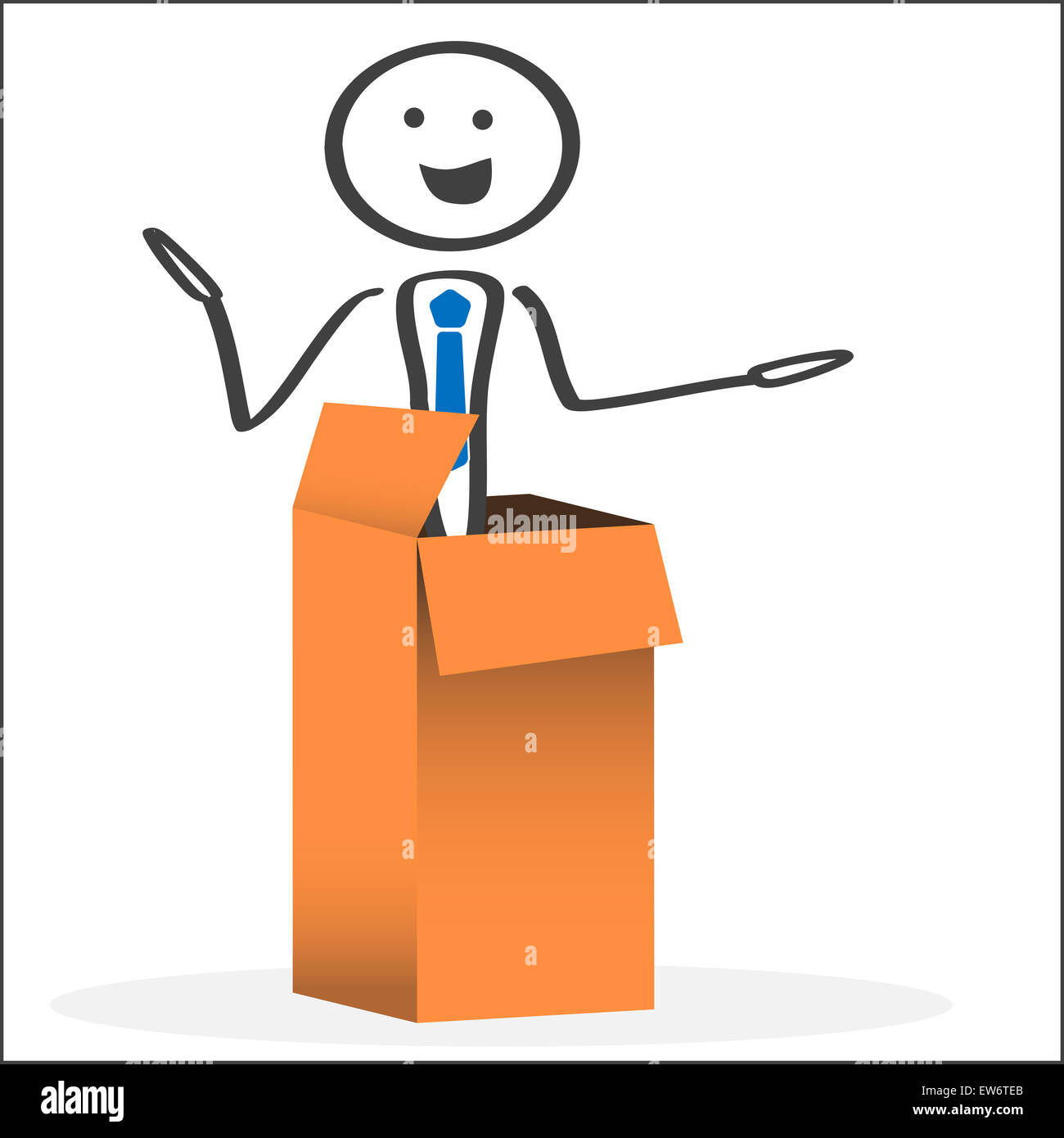 Man rising from cardboard box. Ink style illustration Stock Photo - Alamy