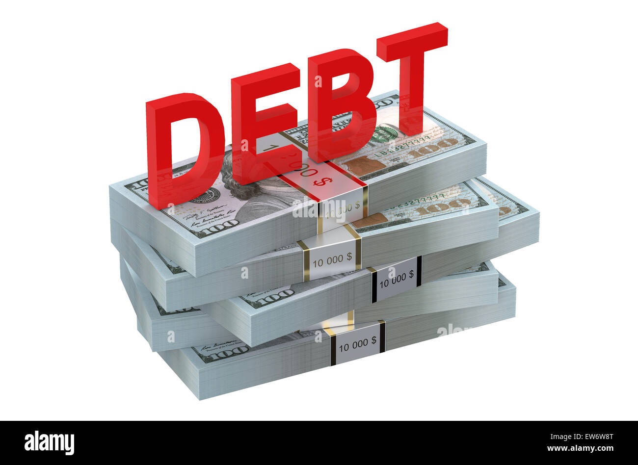 debt concept with dollars isolated on white background Stock Photo - Alamy