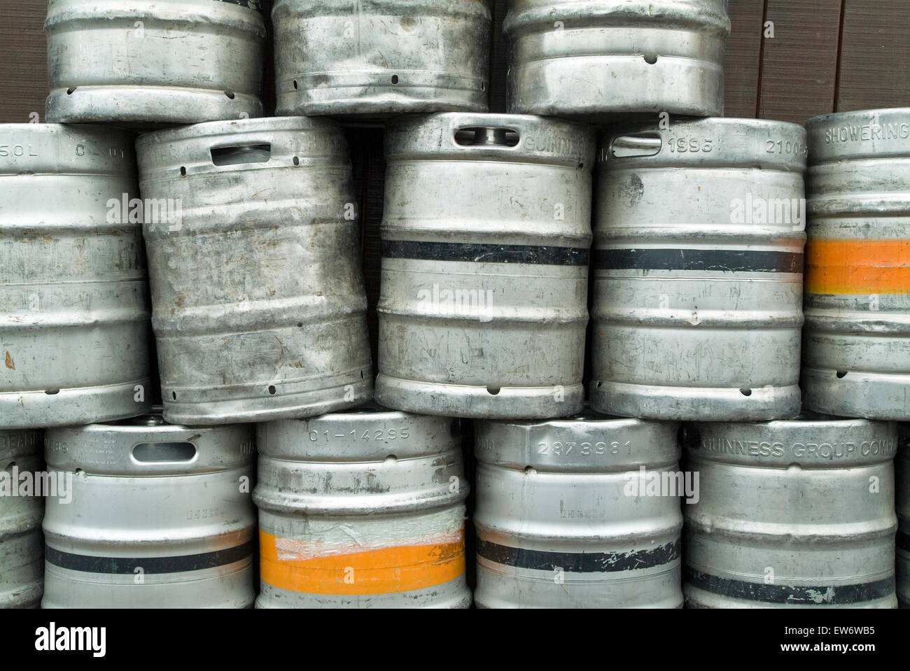 Beer barrels stacked in front of a pub england UK europe Stock Photo ...