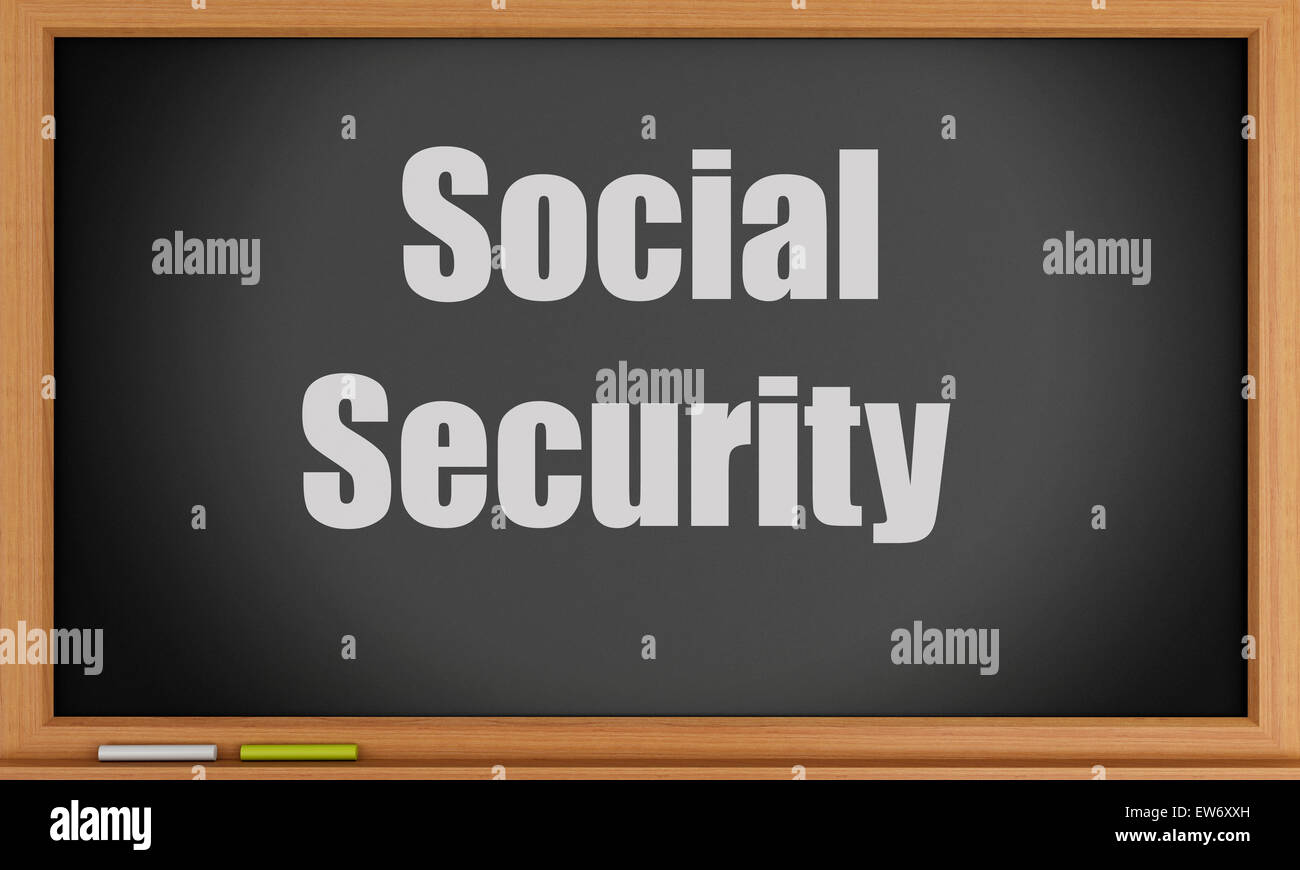 3d render. Social Security on blackboard background. Safety concept ...