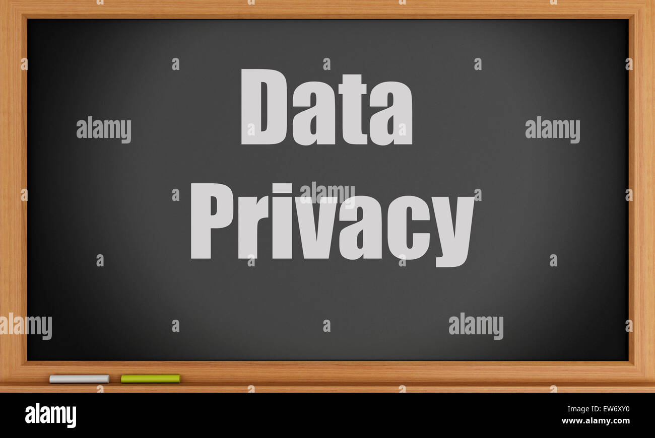 3d render. Data privacy on blackboard background. Safety concept Stock ...
