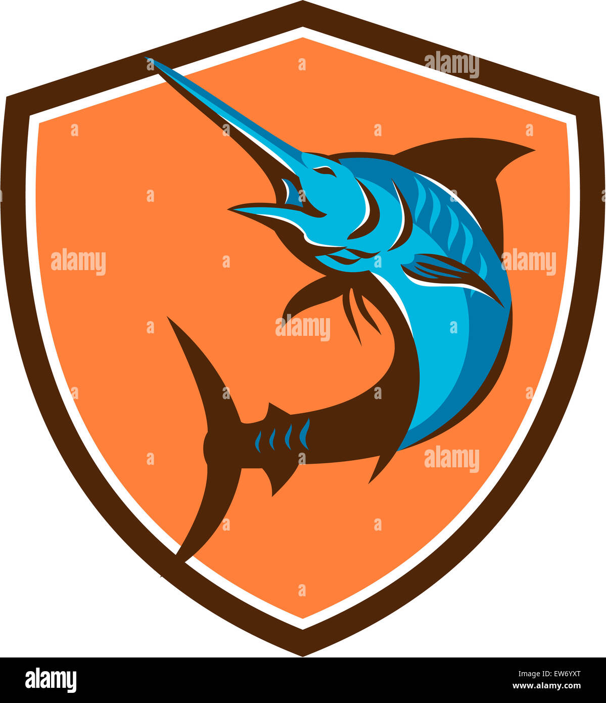 Illustration of a blue marlin fish jumping viewed from front set inside ...