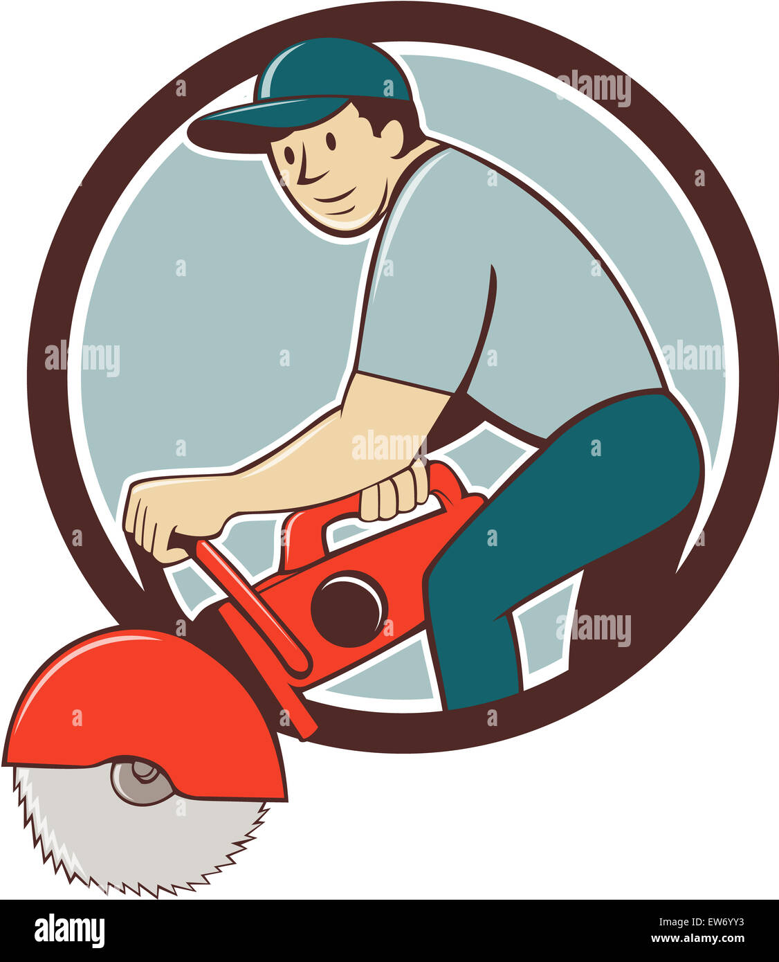 Illustration of a construction worker with concrete saw consaw cutter ...