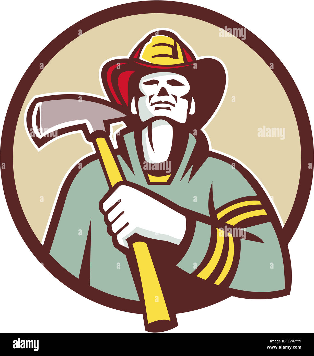 Illustration of a fireman fire fighter emergency worker looking up ...