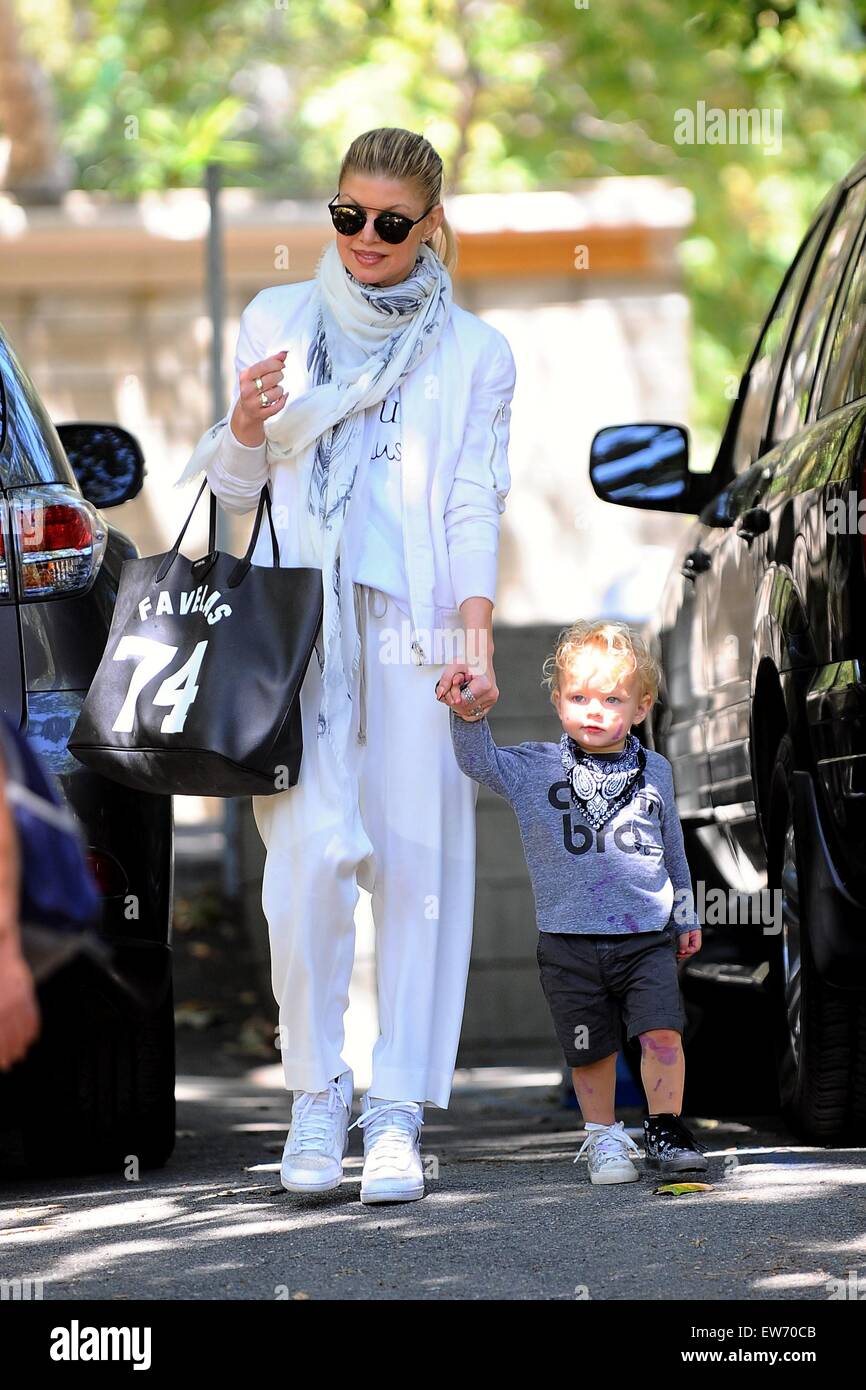 Fergie takes her son Axl Duhamel to a park in Brentwood, wearing all ...