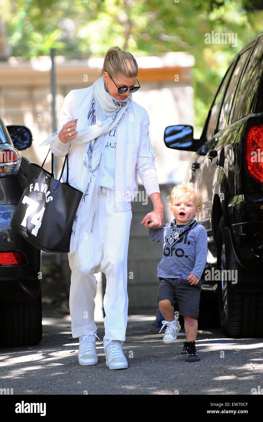 Fergie takes her son Axl Duhamel to a park in Brentwood, wearing all ...