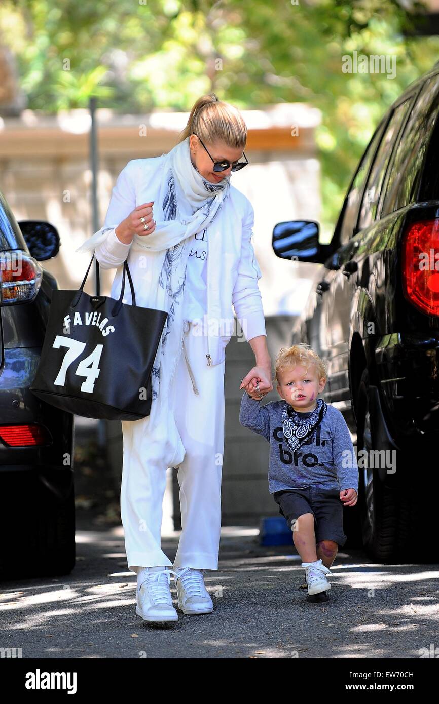 Fergie takes her son Axl Duhamel to a park in Brentwood, wearing all ...