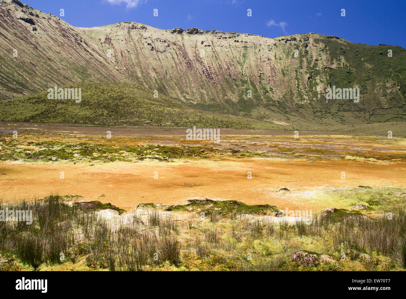 landscape taken inside the volcano crater of Corvo island at the Azores ...