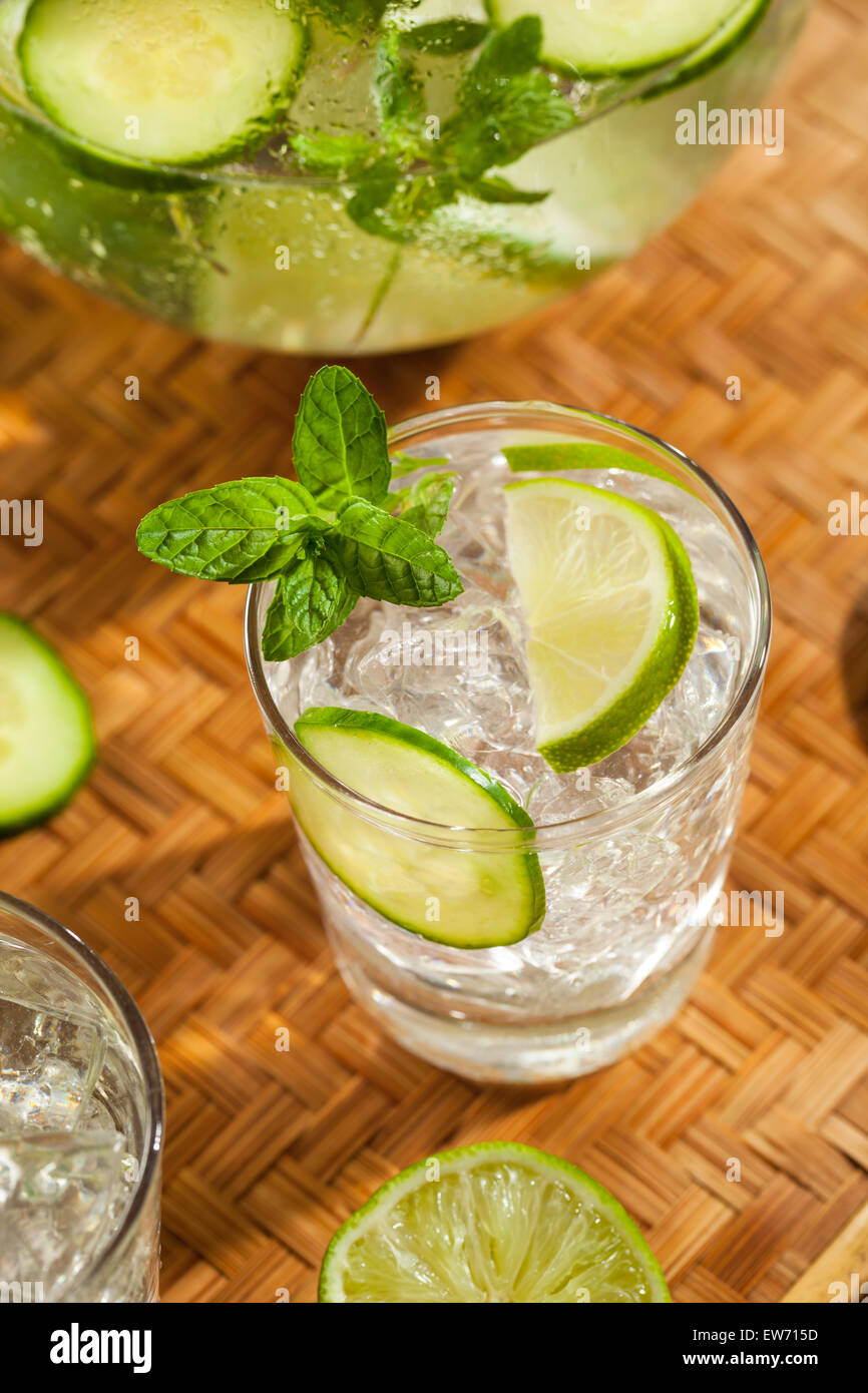 Refreshing Ice Water with Lime Cucumber and Mint Stock Photo - Alamy