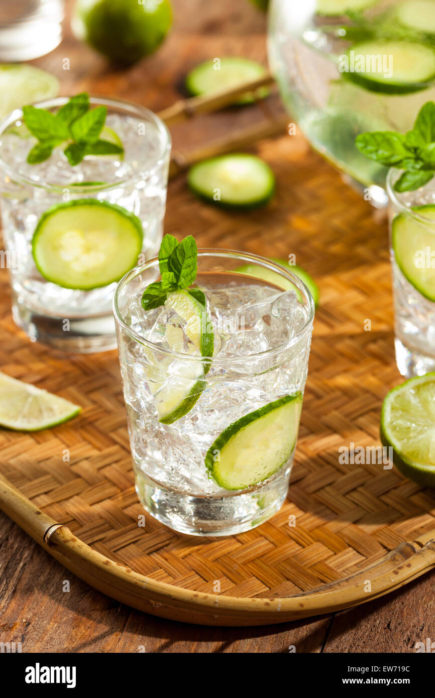 Refreshing Ice Water with Lime Cucumber and Mint Stock Photo - Alamy