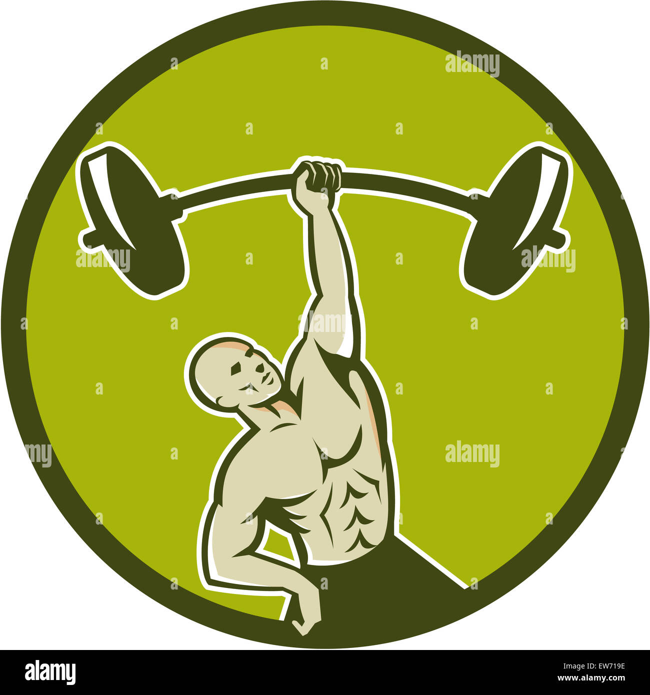 Illustration of a weightlifter lifting barbell with one hand set inside ...
