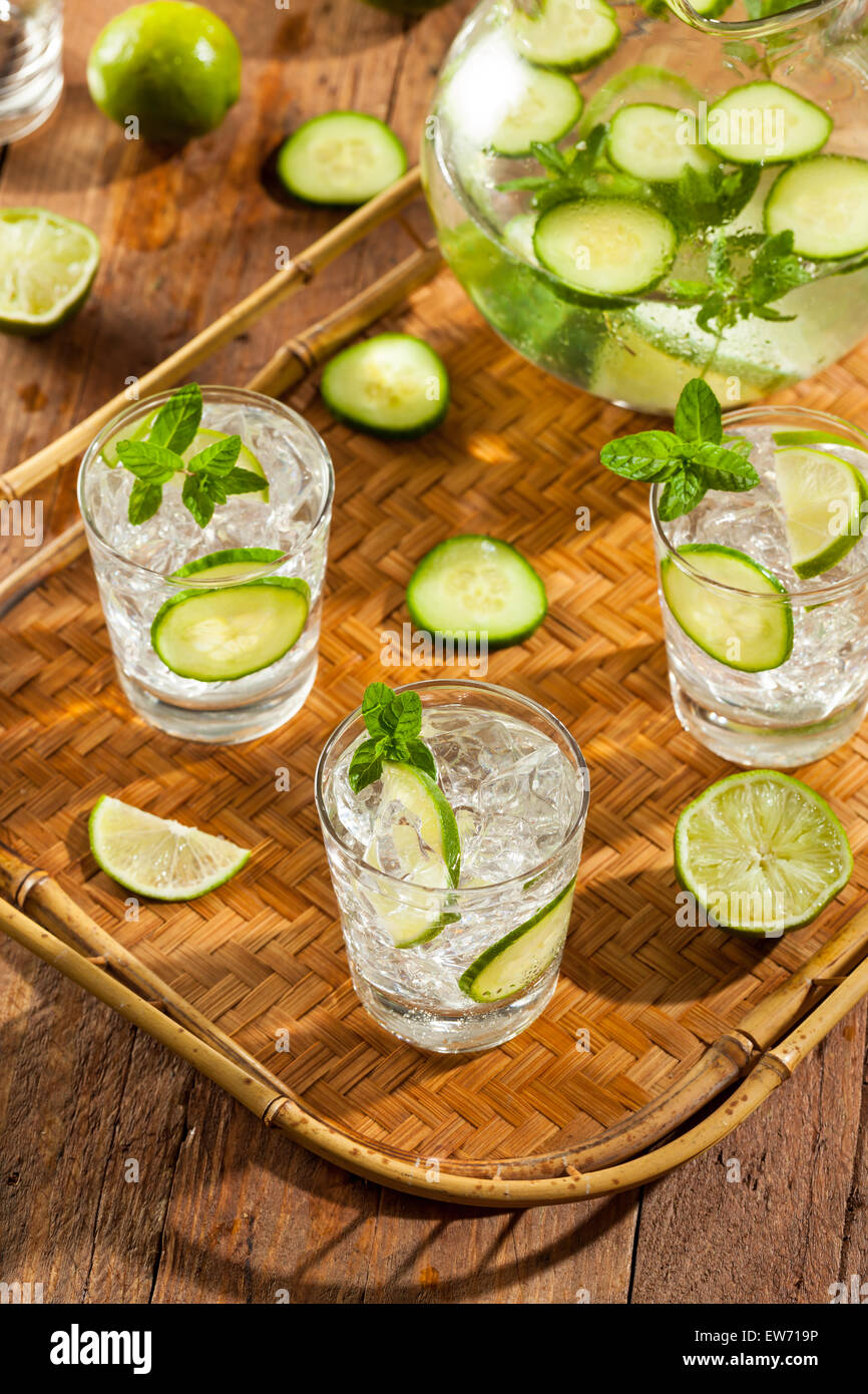 Refreshing Ice Water with Lime Cucumber and Mint Stock Photo - Alamy