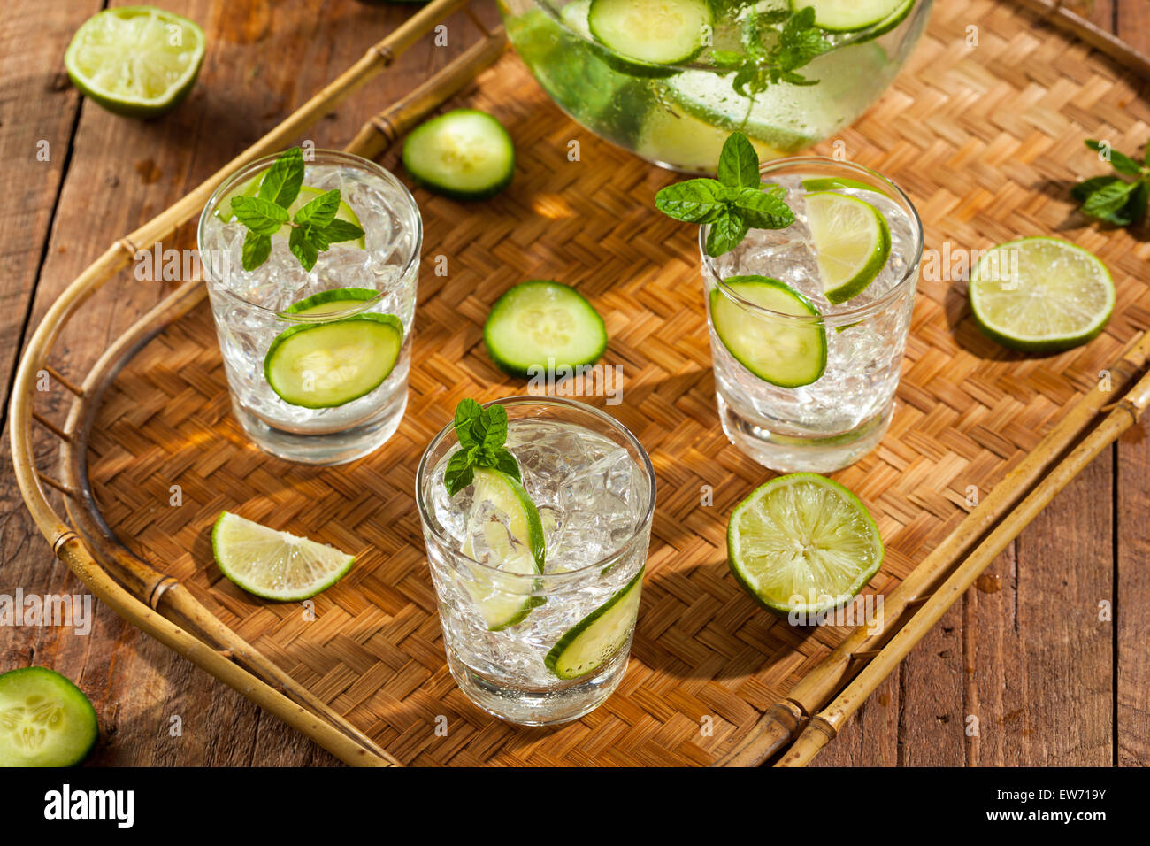 Refreshing Ice Water with Lime Cucumber and Mint Stock Photo - Alamy