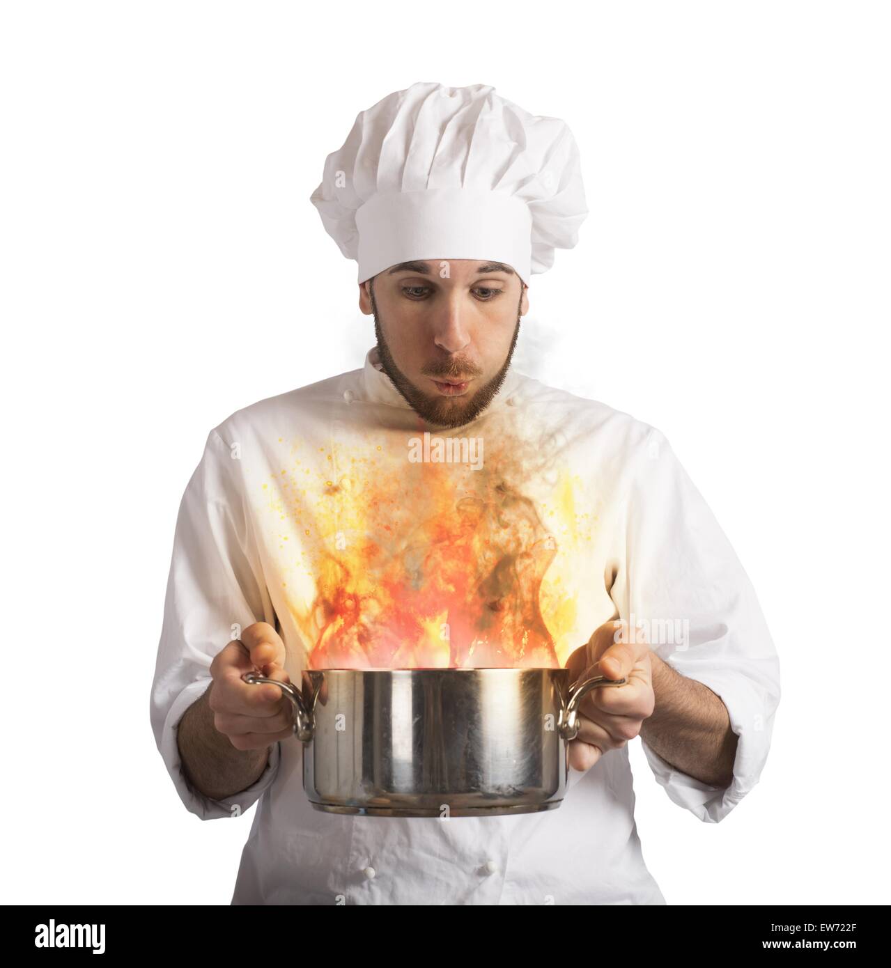 Chef blowing burnt food Stock Photo - Alamy