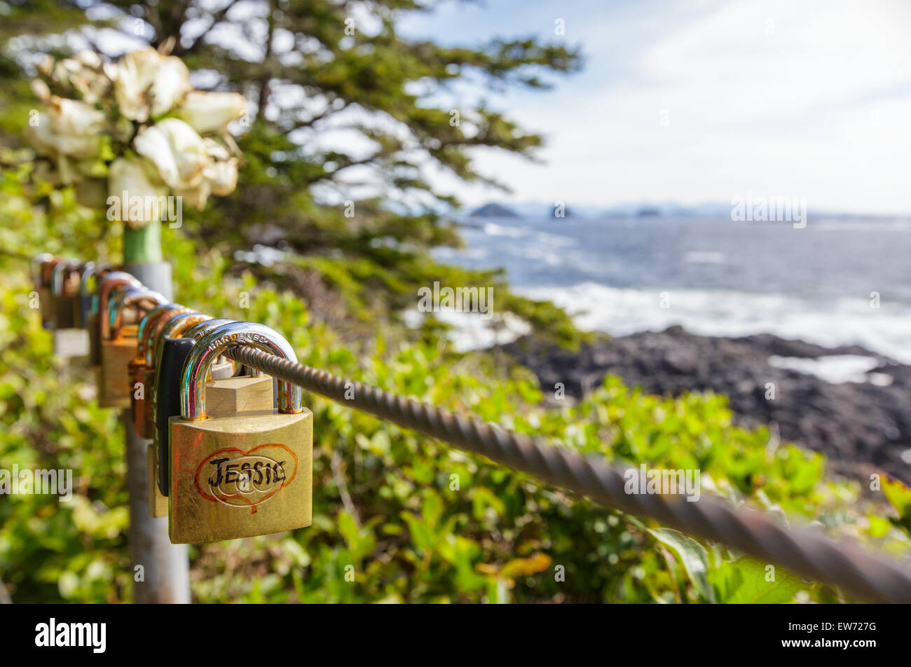Love locks on the Wild Pacific Trail in Ucluelet, Vancouver Island ...