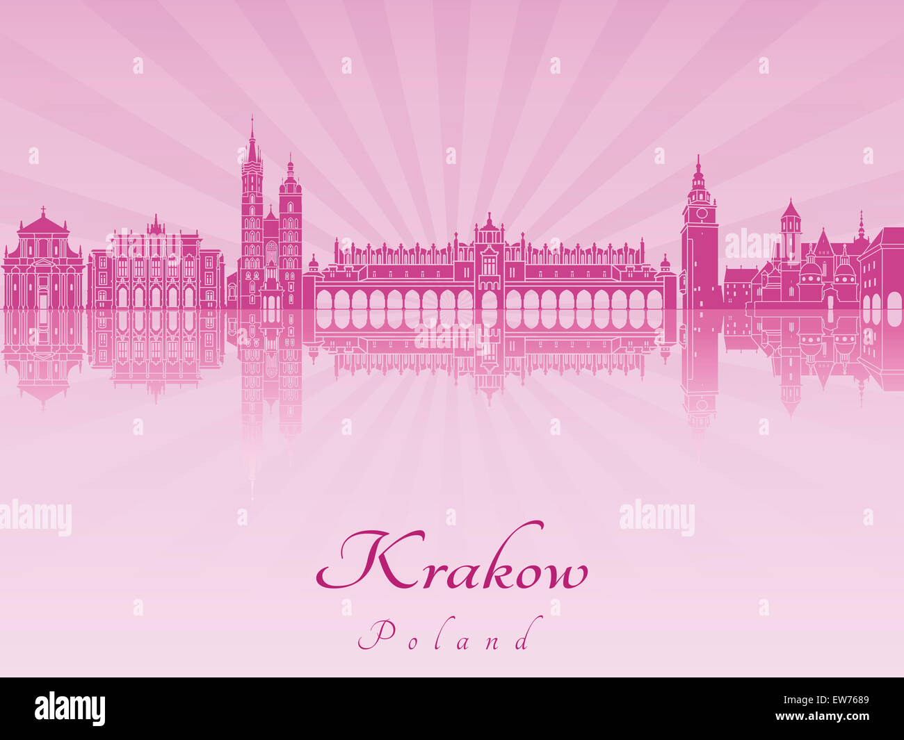 Krakow skyline in purple radiant orchid in editable vector file Stock ...